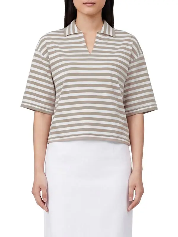 Max Mara Striped Viscose Polo Shirt - Cream