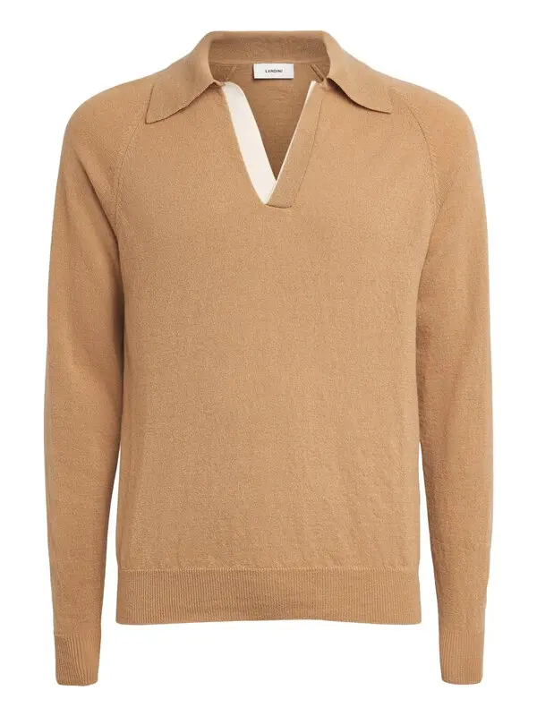 LARDINI Virgin Wool-cashmere Open-collar Polo Shirt - Brown