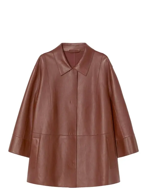 Marina Rinaldi Leather Cropped Sleeve Shirt Jacket - Red