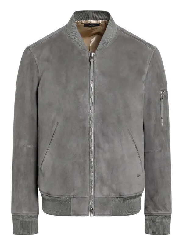 TOM FORD Titanium Suede Bomber Jacket In Lamb Leather - Gray