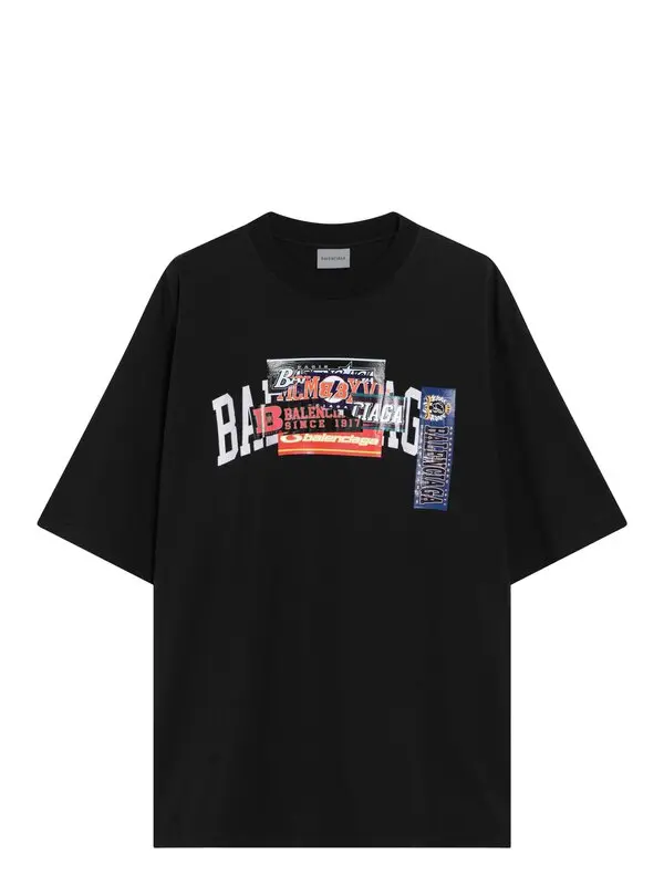 Balenciaga Bumper Stickers Medium-fit Cotton T-shirt - Black