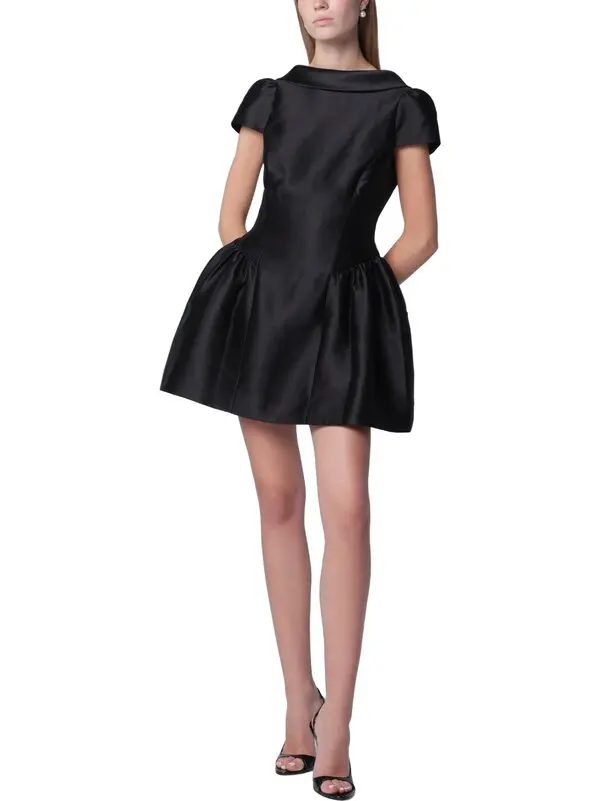 SELF-PORTRAIT Mini Taffeta Dress With Collar - Black