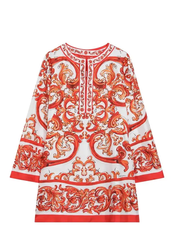 Dolce & Gabbana Maiolica-print Silk Twill Kaftan Dress - Orange