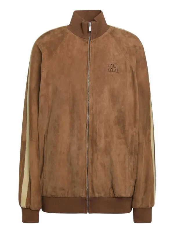 Miu Miu Waxed Suede Leather Jacket - Brown