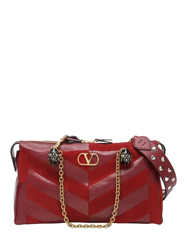 Valentino Garavani Medium Panthea Shoulder Bag In Suede And Nappa Leather - Red