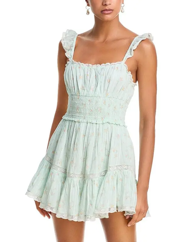 LoveShackFancy Maralina Lace Trim Dress - Celadon Drift