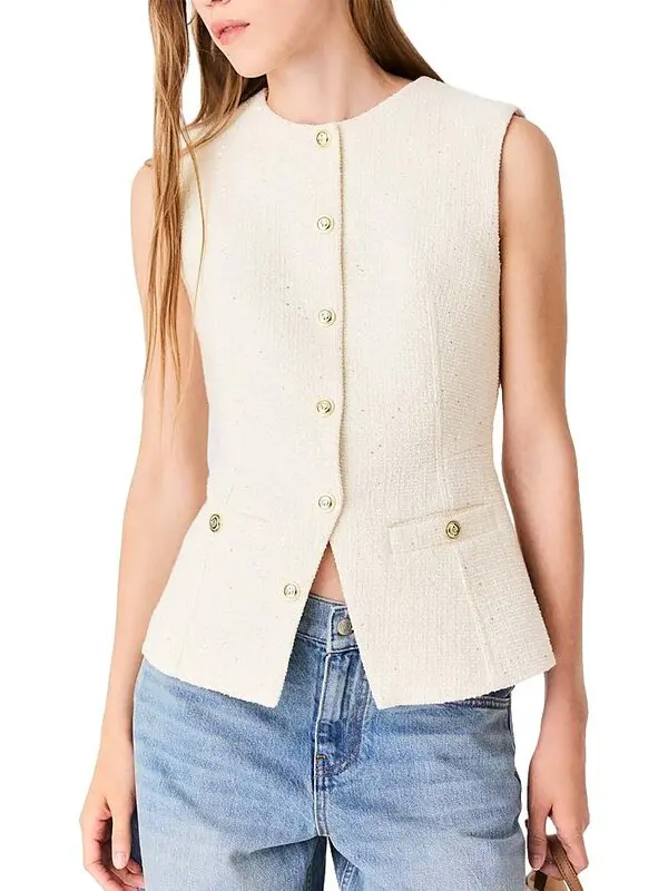 Maje Textured Tweed Waistcoat - Ecru