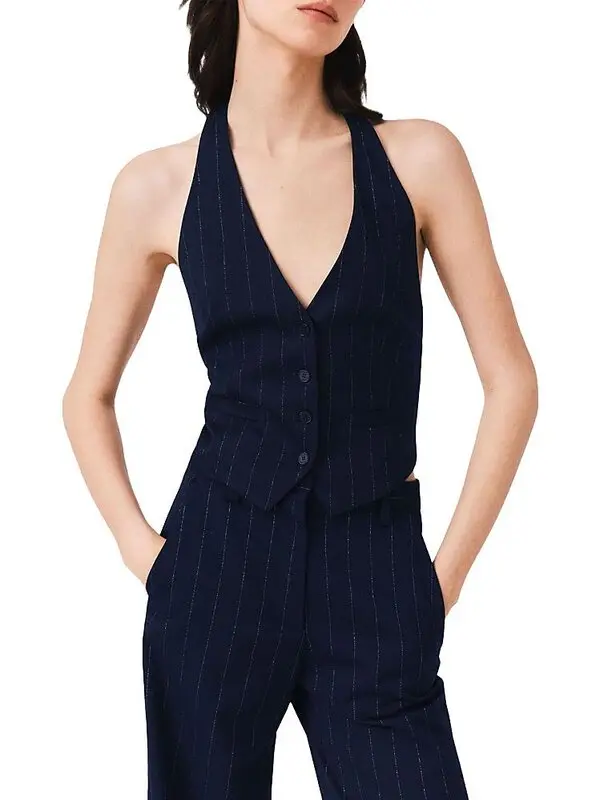 Maje Panello Tailored Backless Vest - Navy