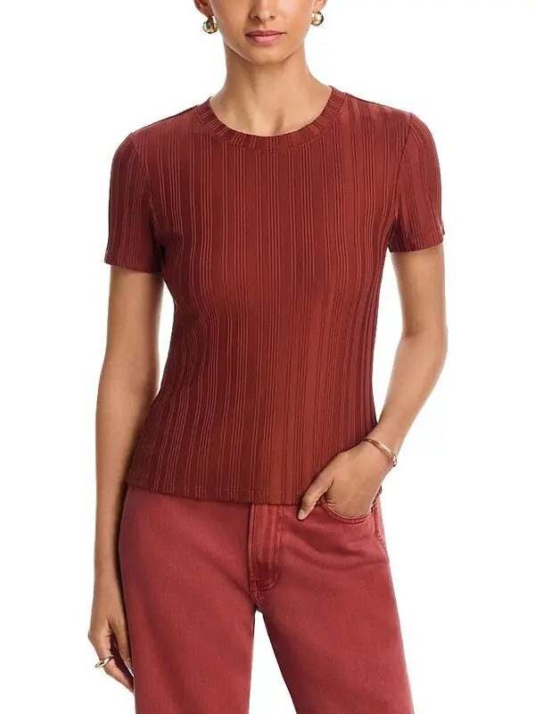 Veronica Beard Ribbed Short Sleeve Tee - Rust