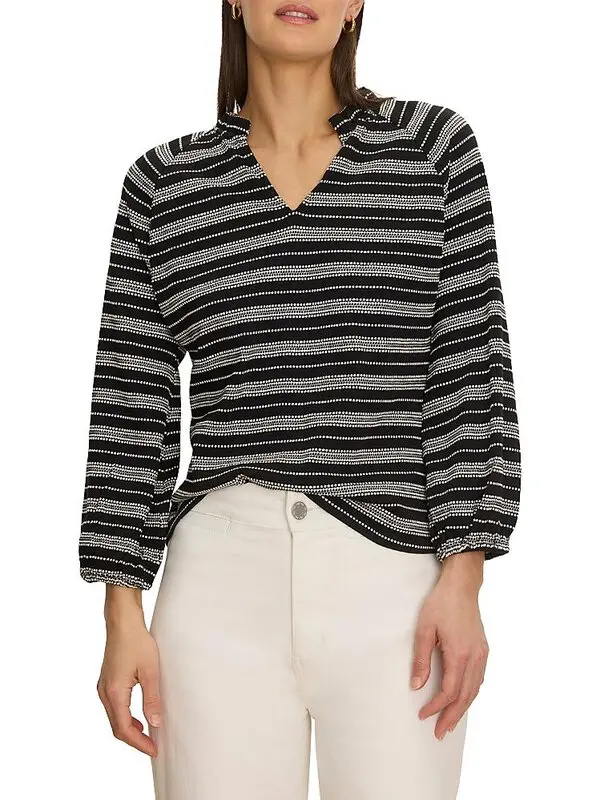NIC+ZOE Dashing Split Neck Top - Black Multi