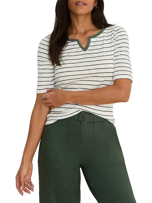 NIC+ZOE Elbow Sleeve Striped Tee - Green Multi