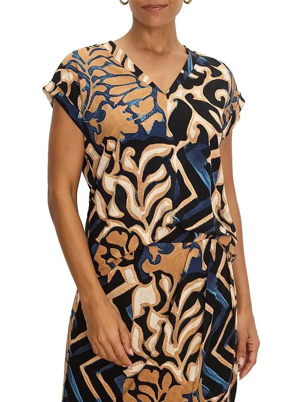 NIC+ZOE Deco Blooms Cap Sleeve Top - Blue Multi