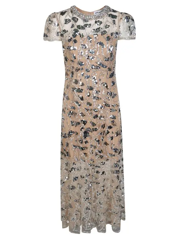 SELF-PORTRAIT Sequin Embellished Midi Dress - Argento