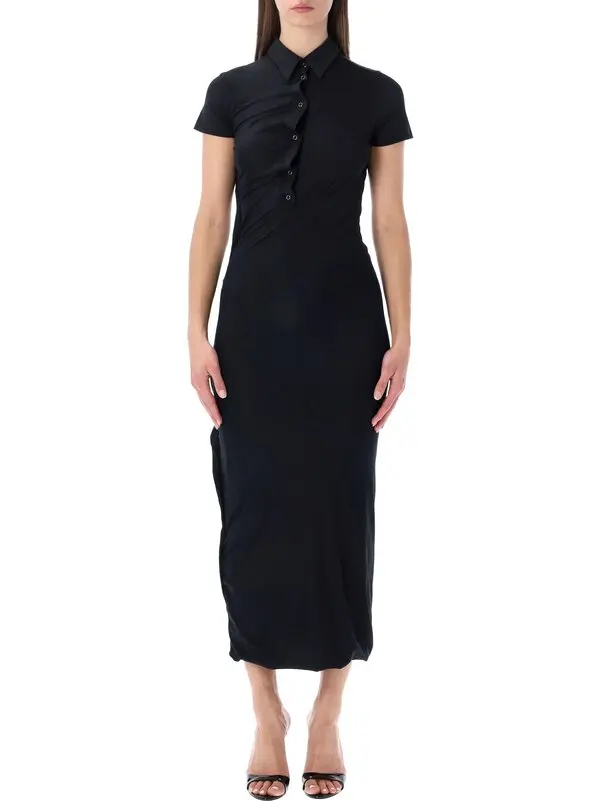 Ottolinger Asymmetrical Button Placket Twisted Polo Midi Dress - Nero