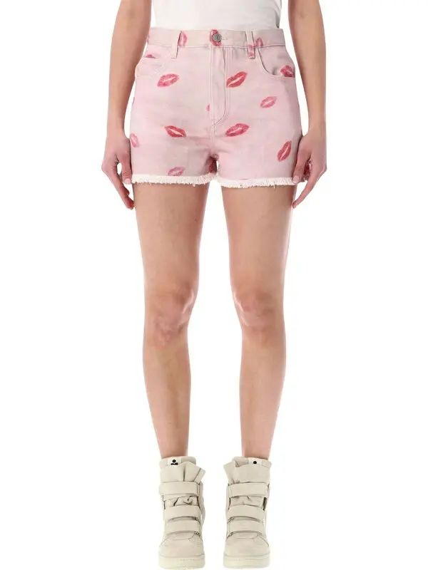 MARANT ETOILE The Kiss" Print Organic Cotton Shorts - Rosa