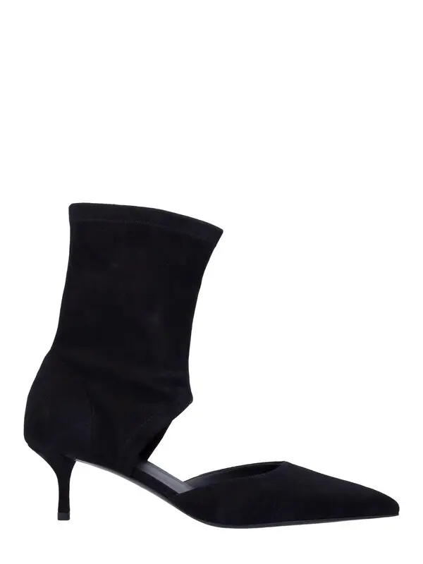 Alaïa Stretch Suede Pointed Toe Boots With Graphic Cutouts - Nero