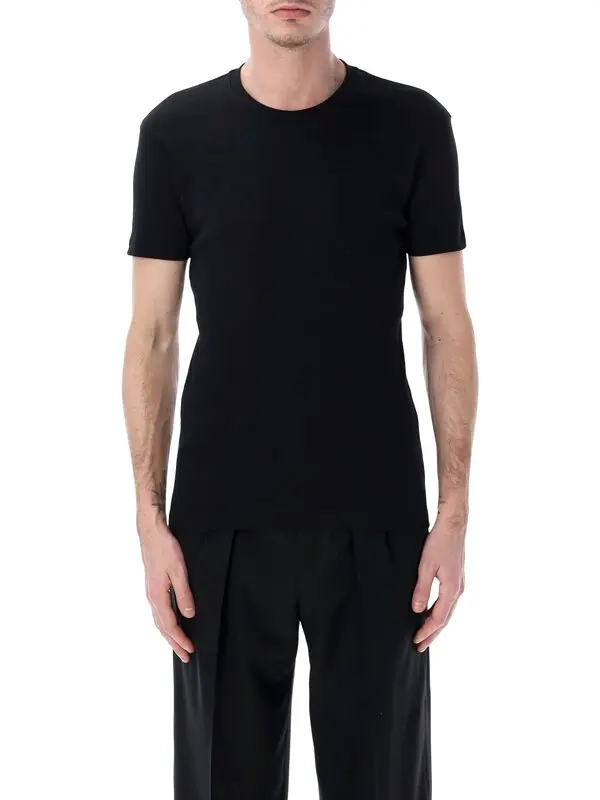 TOM FORD Textured Rib Knit Cotton Crewneck T-shirt With Slim Fit - Nero
