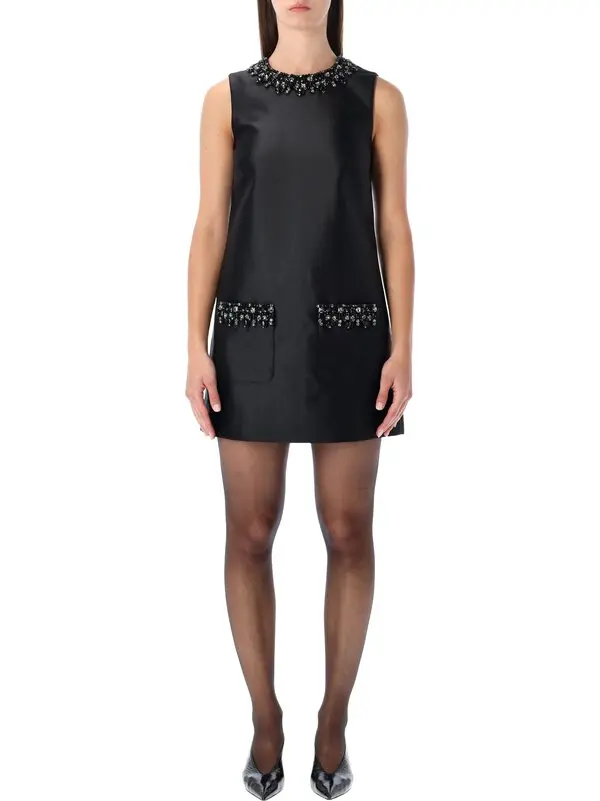 SELF-PORTRAIT Jewel Embellished Taffeta Mini Dress - Nero