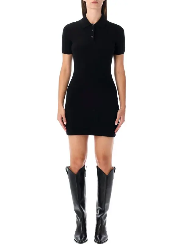 Alexander Wang Ribbed Knit Polo Mini Dress - Nero