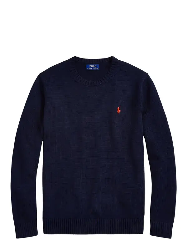 Ralph Lauren Classic Cotton Crew Neck Sweater With Embroidered Pony - Navy