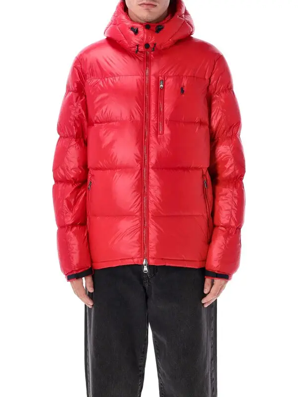 Polo Ralph Lauren Glossy Down Jacket With Detachable Hood And Zip Pockets - Rosso