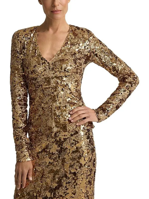 St. John V Neck Sequin Top - Copper