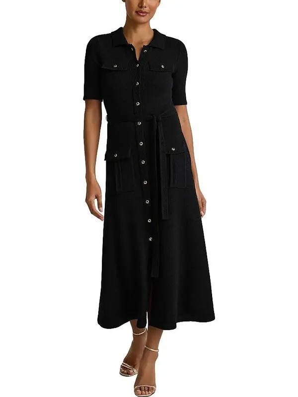 St. John Legacy Crepe Wool Blend Shirt Dress - Black