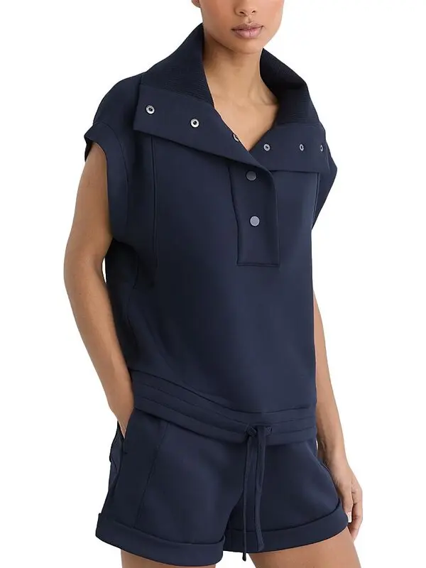 REISS Phoebe Short Sleeve Sweatshirt Top - Navy