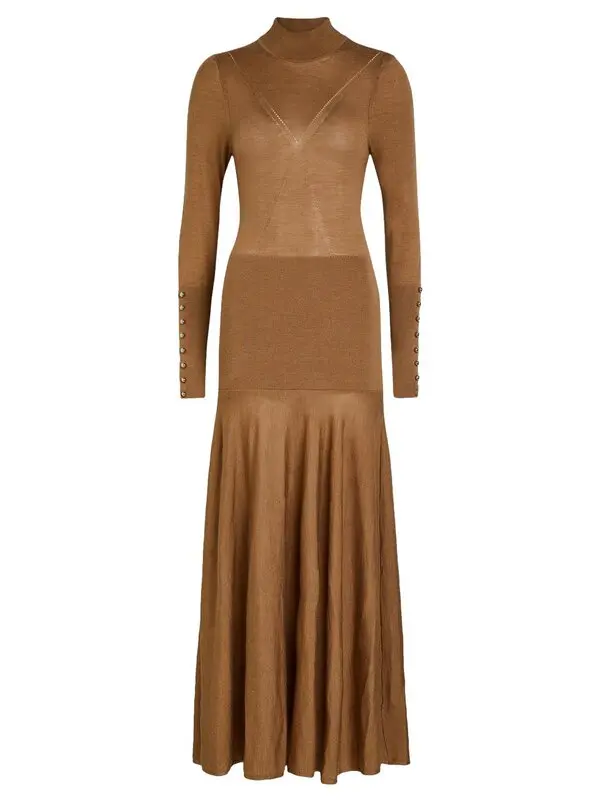 Rabanne Merino And Silk-blend Midi Dress - Camel
