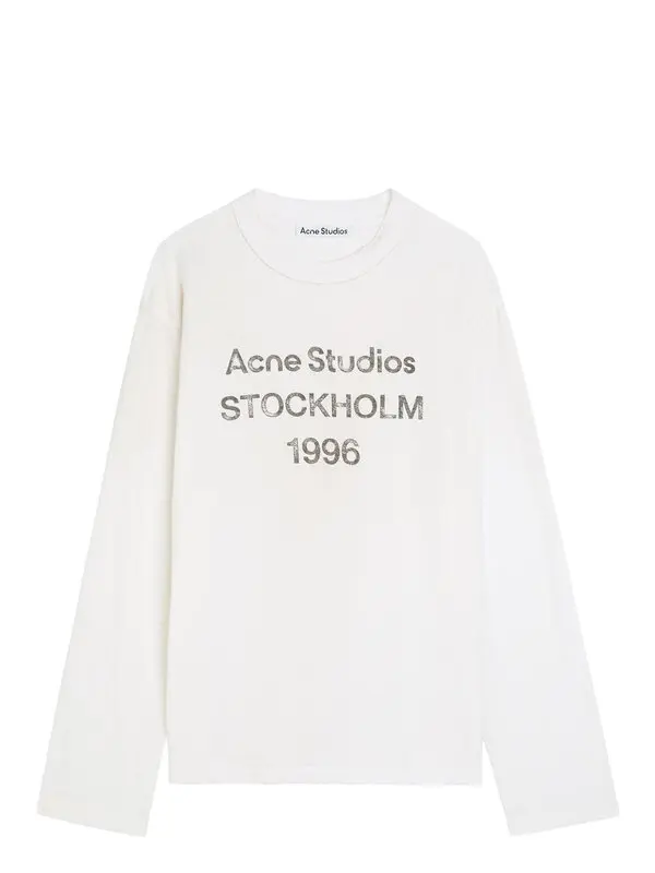 Acne Studios Long-sleeve Cotton-blend T-shirt With Printed Logo - White