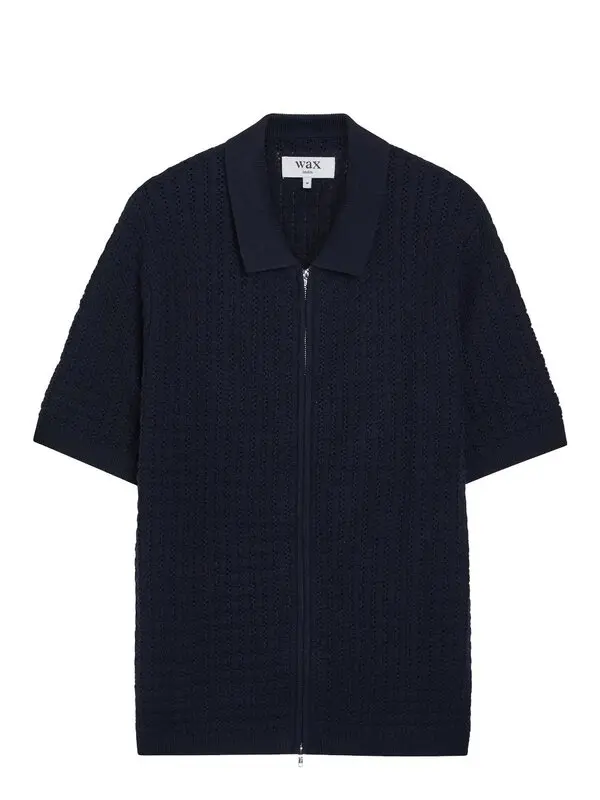 WAX LONDON Goldie Textured-knit Cotton Polo Shirt - Navy