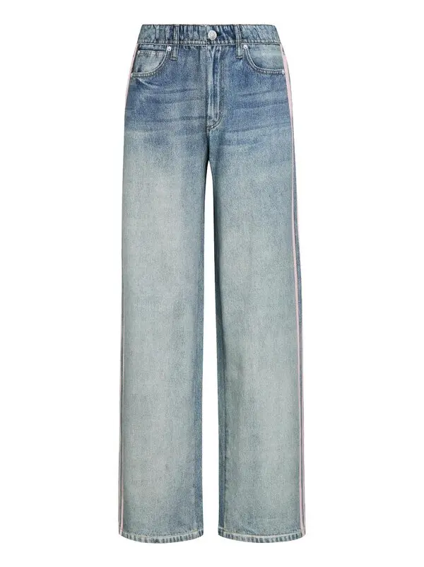 Rag & Bone Striped Denim-print Cotton Track Pants - Pink