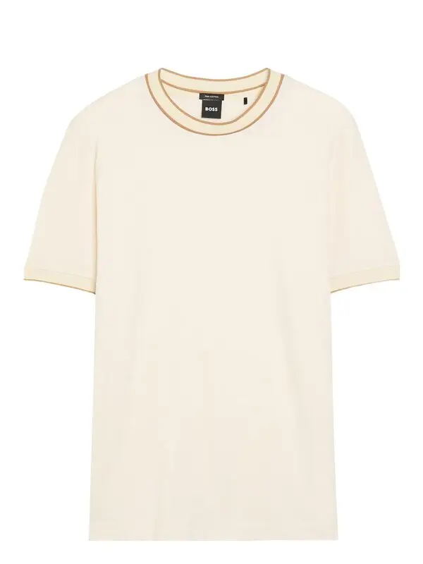 BOSS Thompson Striped-trim Piqué Cotton T-shirt - Ecru