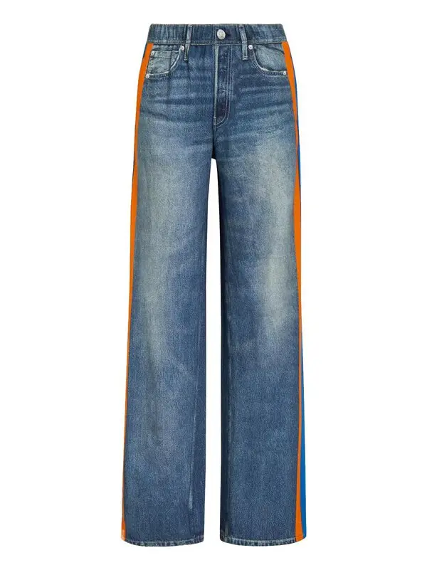 Rag & Bone Striped Denim-print Cotton Track Pants - Orange