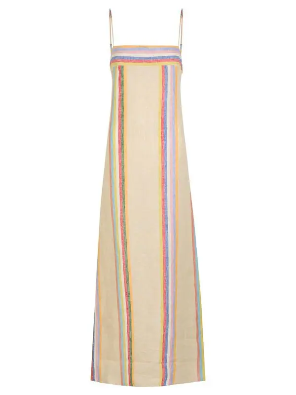 Staud Laura Striped Linen Maxi Dress - Multicoloured