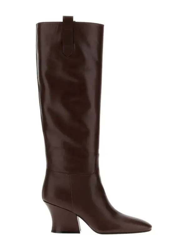 JIL SANDER Chocolate Leather Knee High Boots - Brown