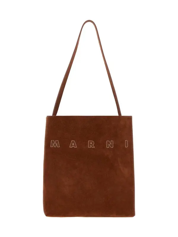 Marni Small Museo Shoulder Bag In Caramel Suede - Brown