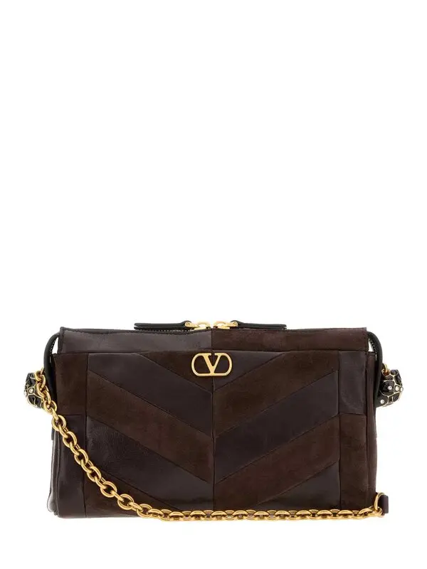 Valentino Garavani Leather And Suede Panthea Crossbody Bag - Brown