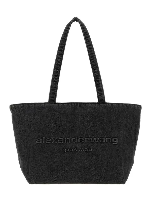 Alexander Wang Denim Punch Shopping Bag With Silver Metal Finishing - Black