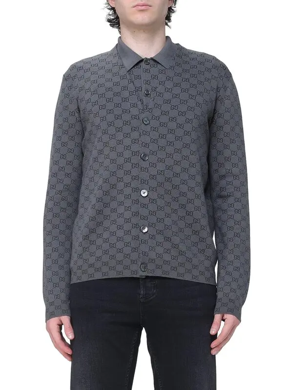 Gucci Monogram Knit Polo Cardigan - Gray
