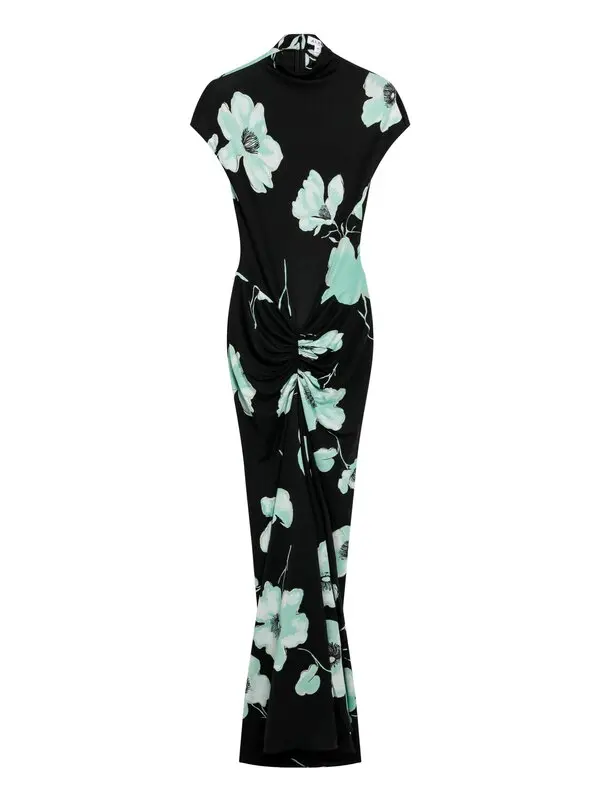 Alaïa Sakura Print Draped Jersey Maxi Dress - Black
