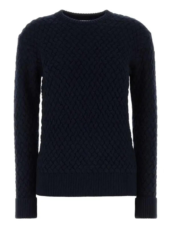 Bottega Veneta Navy Wool Textured Sweater - Blue