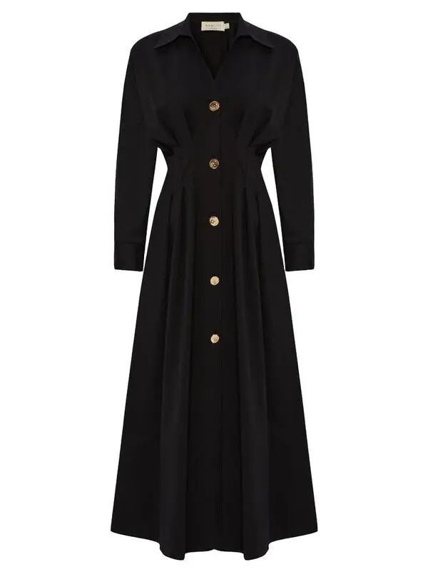 EXQUISE Alba Midi Shirt Dress - Black