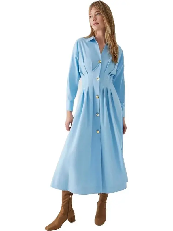 EXQUISE Alba Midi Shirt Dress - Light Blue