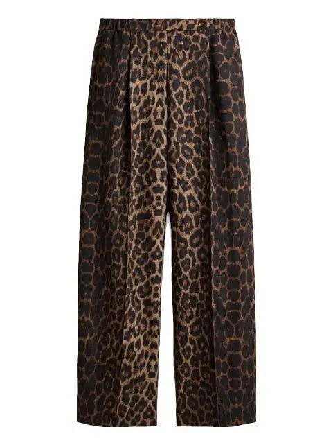 H&m Crease-leg Barrel Trousers - Brown/leopard Print
