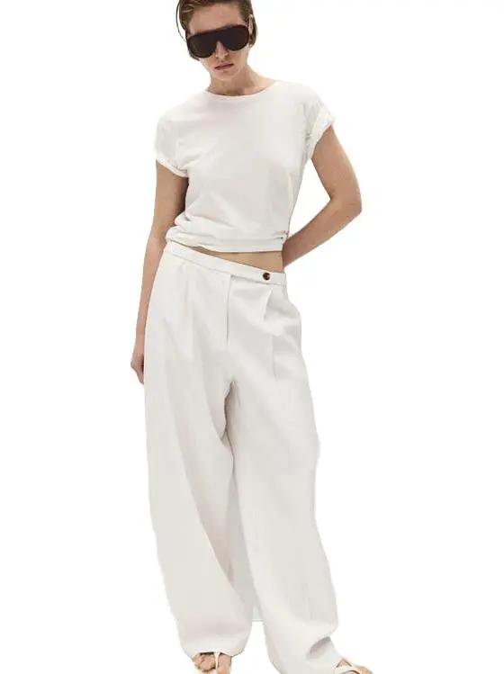 H&m Crease-leg Barrel Trousers - Cream