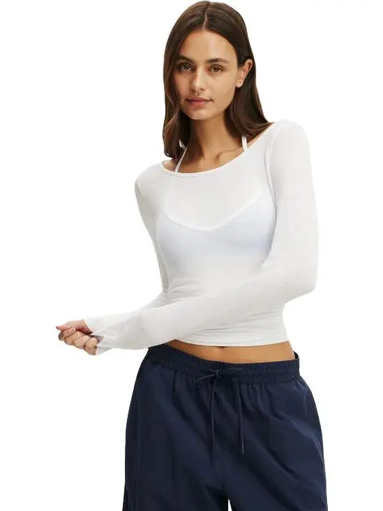 Cotton:on Active Sheer Boat Neck Longsleeve - White