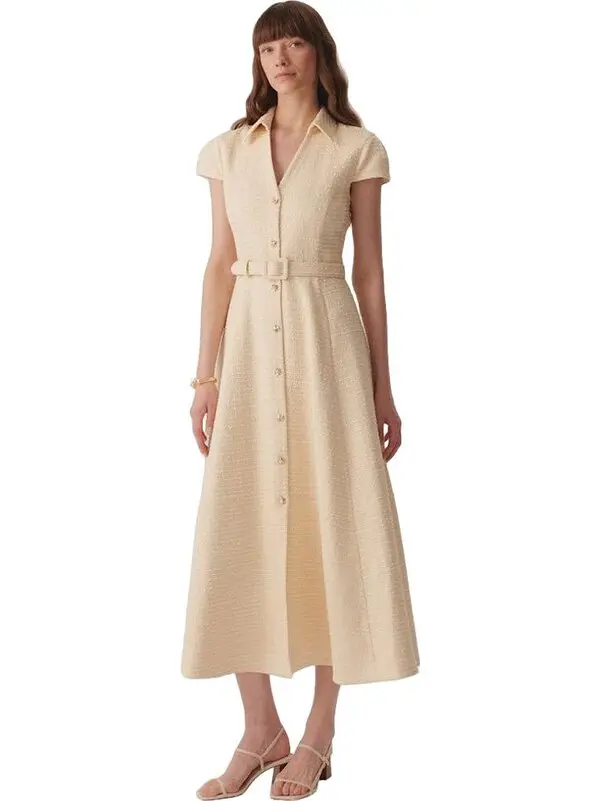 EXQUISE Savannah Midi Shirt Dress With Belt - Ecru