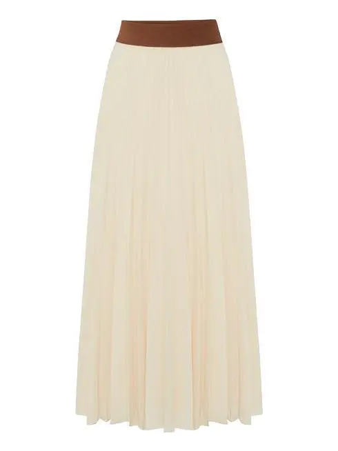 EXQUISE Diana Pleated Midi Skirt - Ecru
