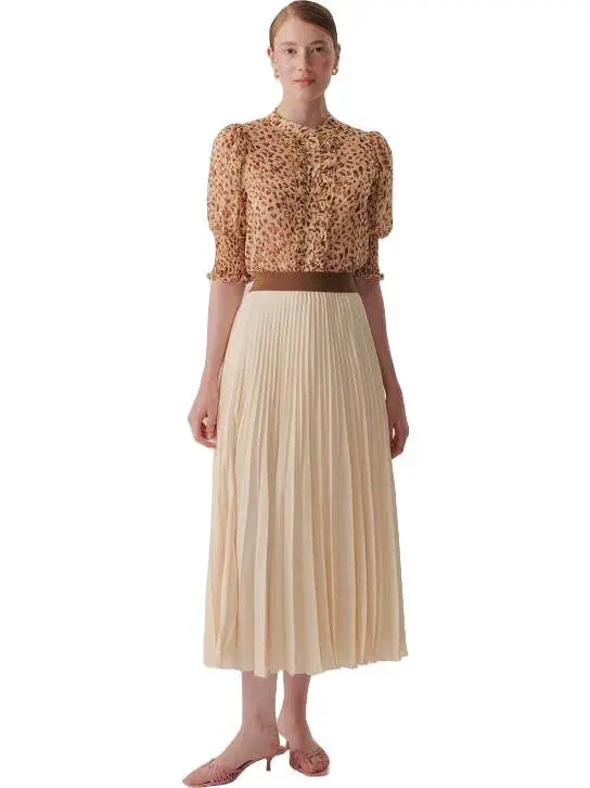 EXQUISE Diana Pleated Midi Skirt - Ecru